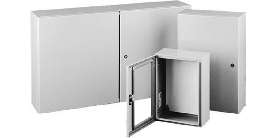 Wall Mount Enclosure, 16 ga. Body thk, Light Gray, RAL 7035, Hinge, 6 ...