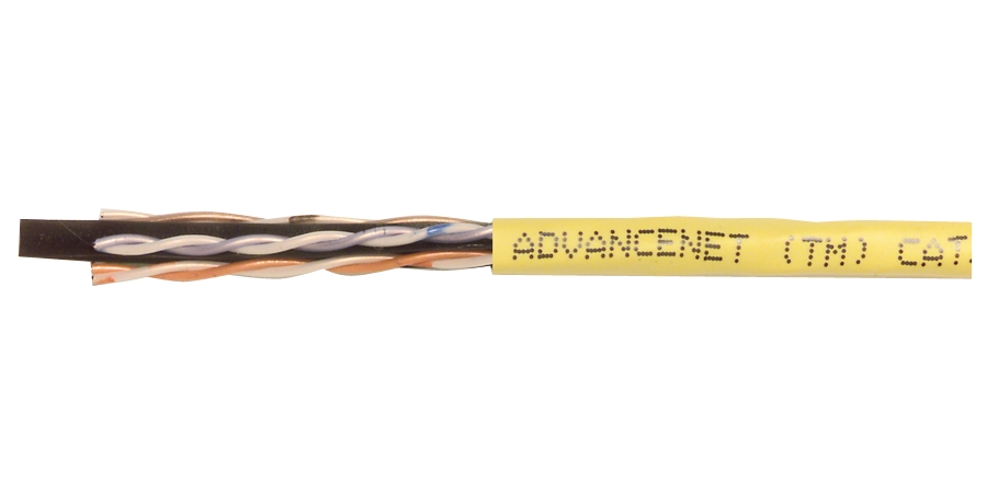 Cable, Cat 6e, 23 AWG, Solid, 1000 ft. L, Yellow, 4 Pair