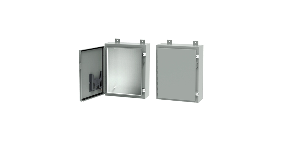 Wall-Mount Electrical Enclosure, 14 ga. Body, Gray Exterior, White ...